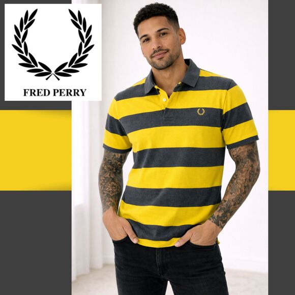 Fred Perry | Shirts | Fred Perry Cotton Pique Yellow And Grey Stripes ...